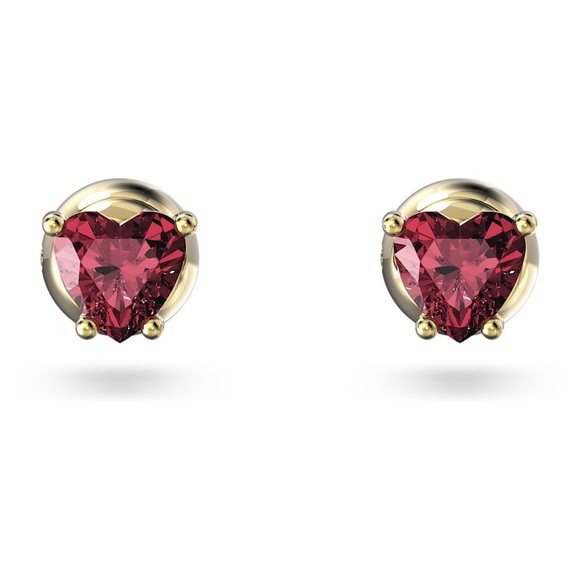 Swarovski | Jewelry | Swarovski Chroma Stud Earrings Red Heart Gold ...